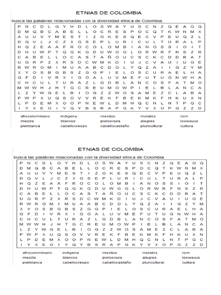 Sopa de Letras de Etnias Colombianas | PDF