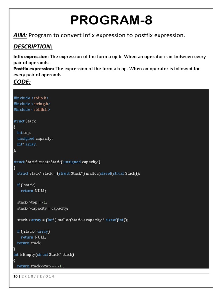 Program-8: AIM: Program To Convert Infix Expression To Postfix ...
