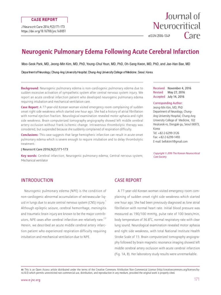 Neurogenic Pulmonary Edema | PDF | Stroke | Lung
