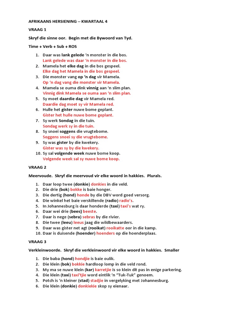 Taal Hersiening Kwartaal | PDF