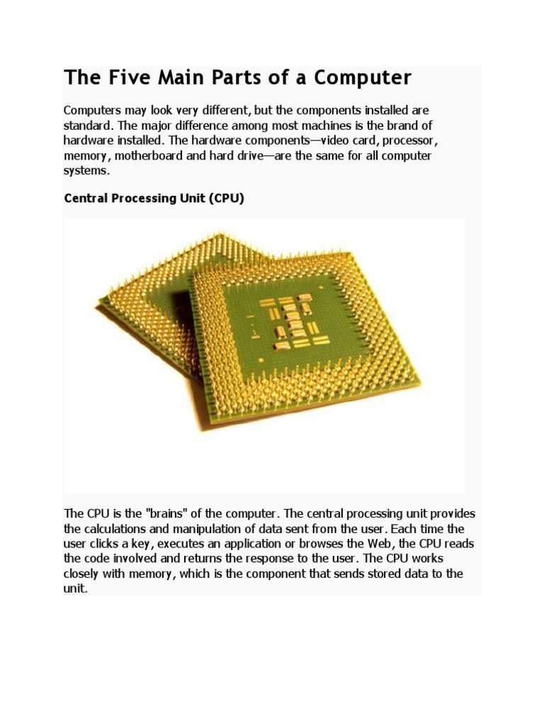 The Five Main Parts of A Computer | PDF