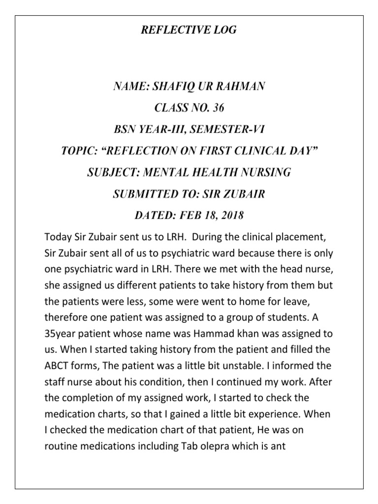 Reflective Log | Download Free PDF | Nursing | Patient Safety