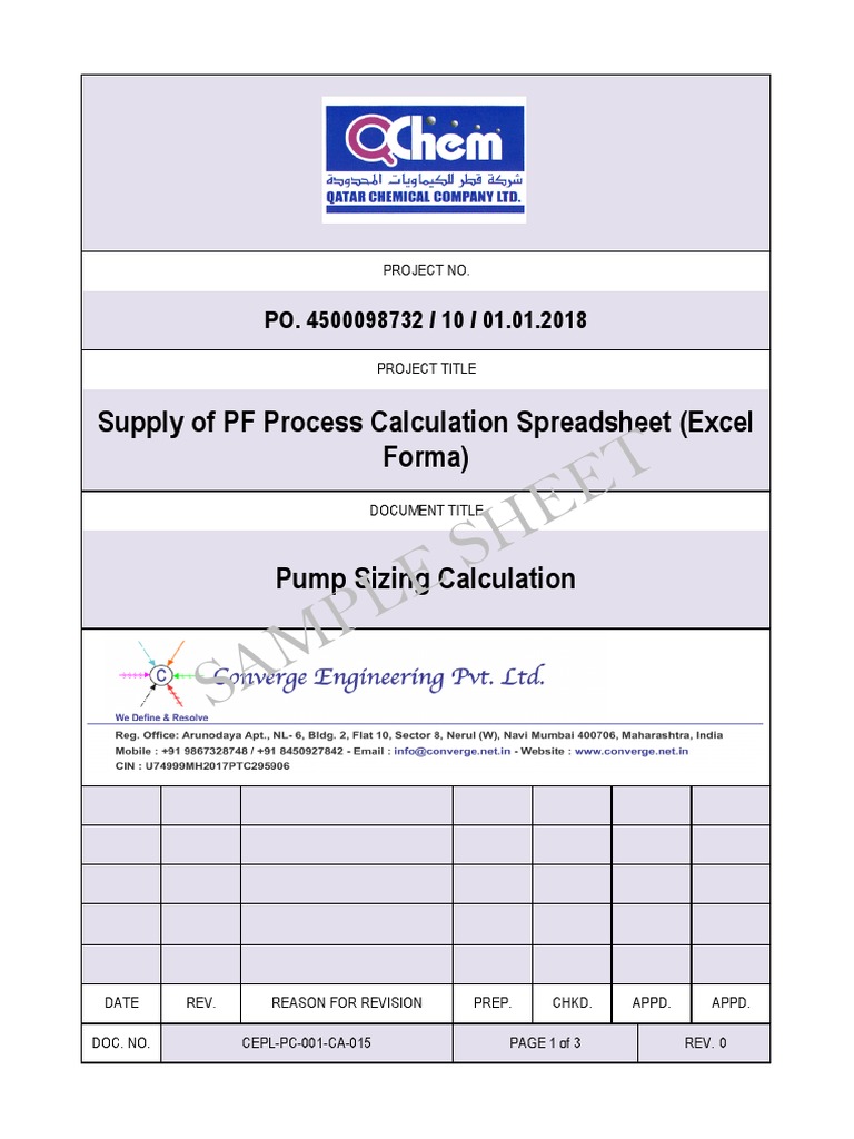 Pump Sizing Calculation Guide | PDF | Pump | Fluid Mechanics