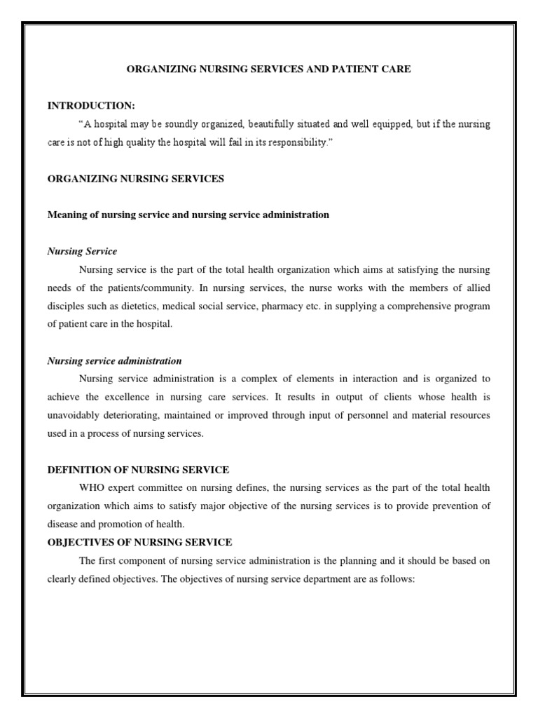 Organizing Nursing Service and Patient Care | PDF | Nursing | Health Care