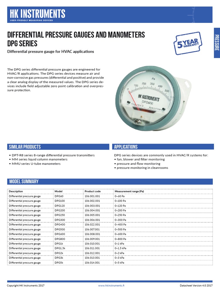 Differential Pressure Gauges and Manometers DPG Series: Similar ...