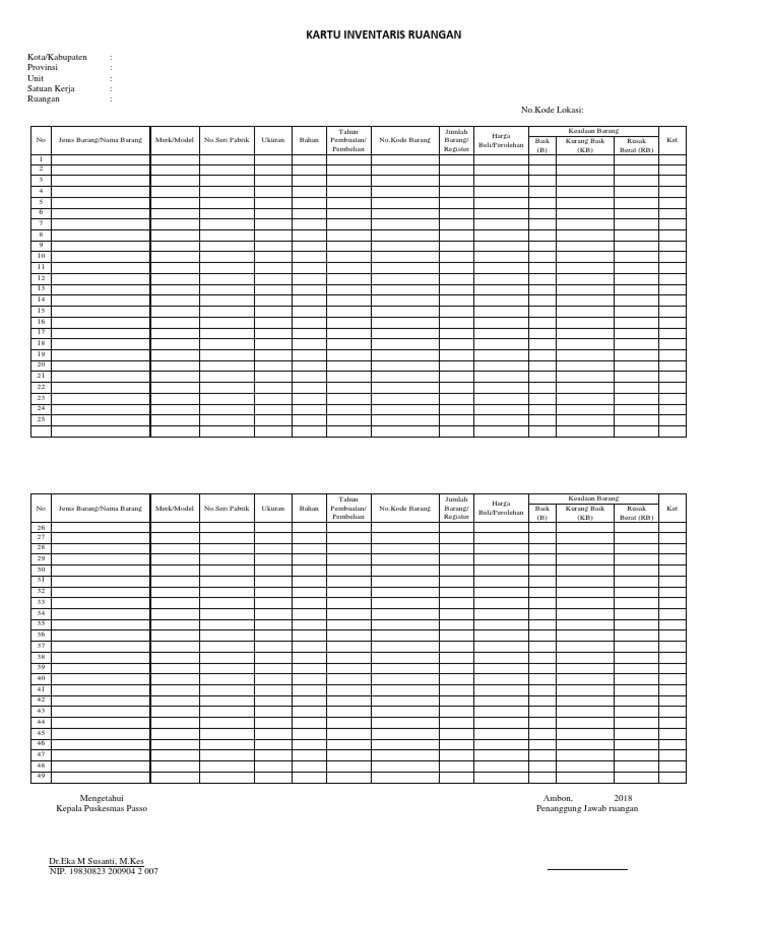 Kartu Inventaris Ruangan | PDF