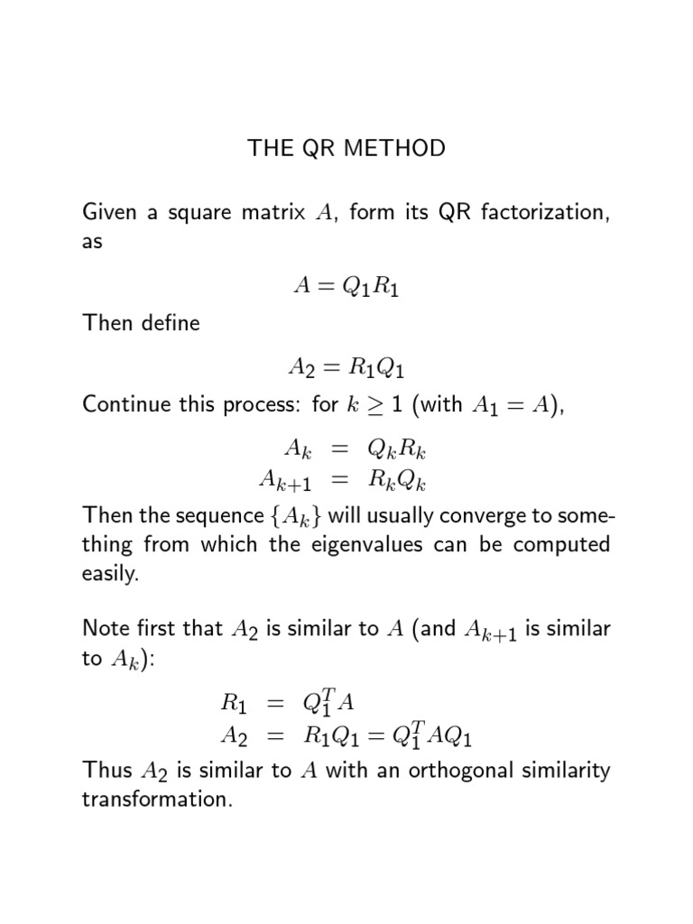 The QR Method | PDF | Eigenvalues And Eigenvectors | Matrix (Mathematics)