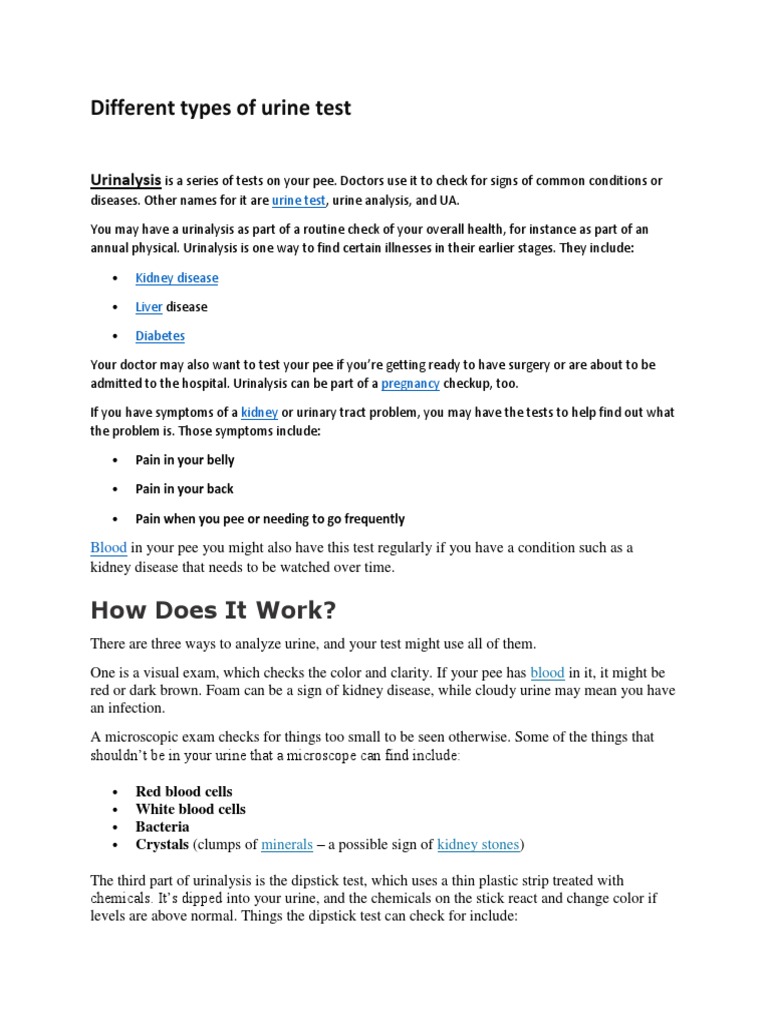Types of Urine Tests Explained | PDF | Urine | Urinary Tract Infection