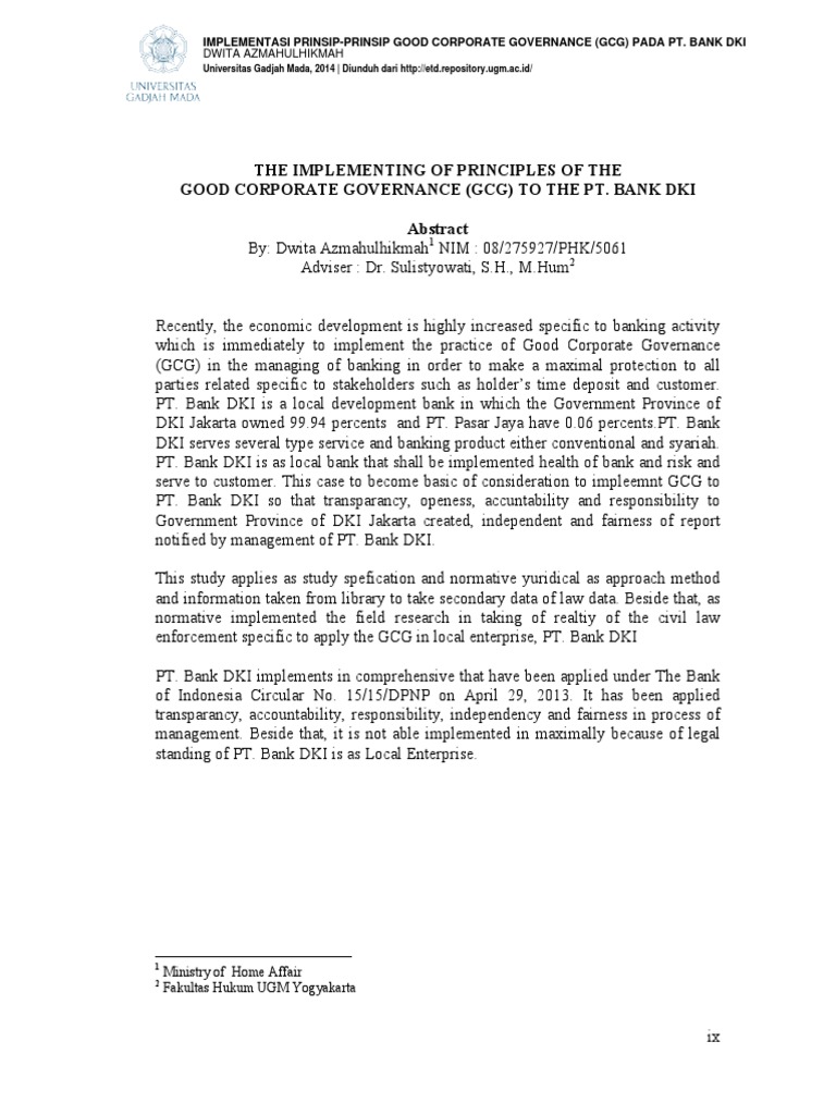 The Implementing of Principles of The Good Corporate Governance (GCG ...