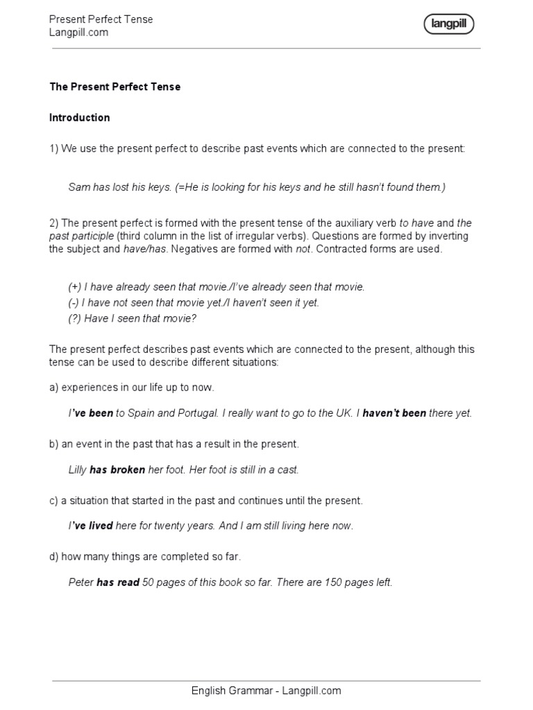 1.1 1. (Textbook) Present Perfect PDF | PDF | Perfect (Grammar ...