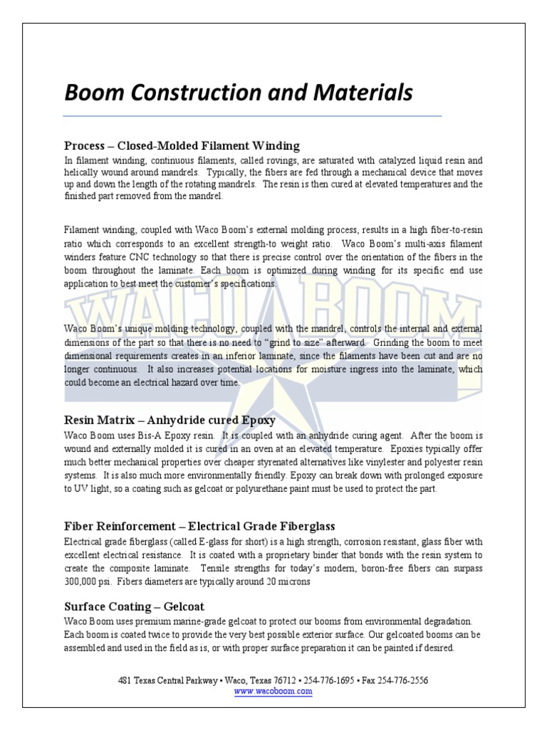 Boom Construction and Materials PDF | PDF | Fiberglass | Epoxy