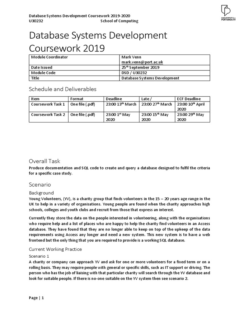 Database Systems Development Coursework 2019 | PDF | Databases | Data Management