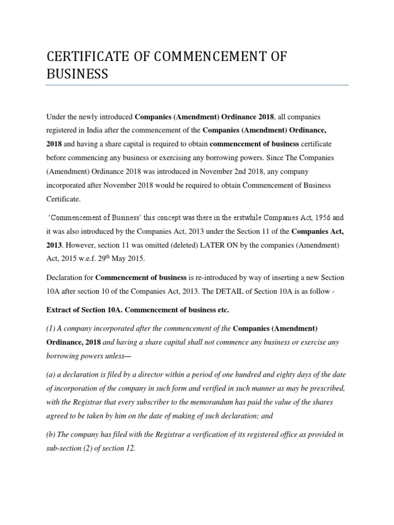 Certificate of Commencement of Business | PDF | Accountant | Social ...
