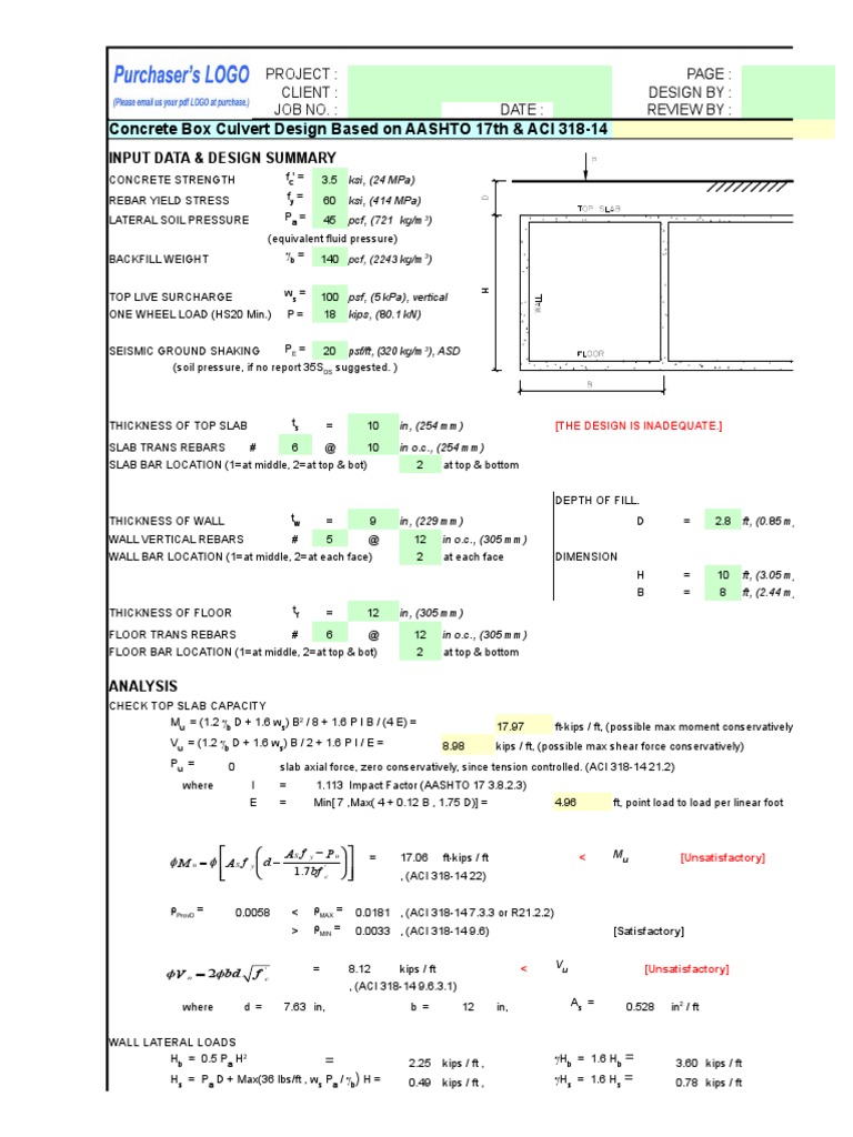 Concrete Box Culvert Design Based On AASHTO 17th & ACI 318-14 | PDF ...