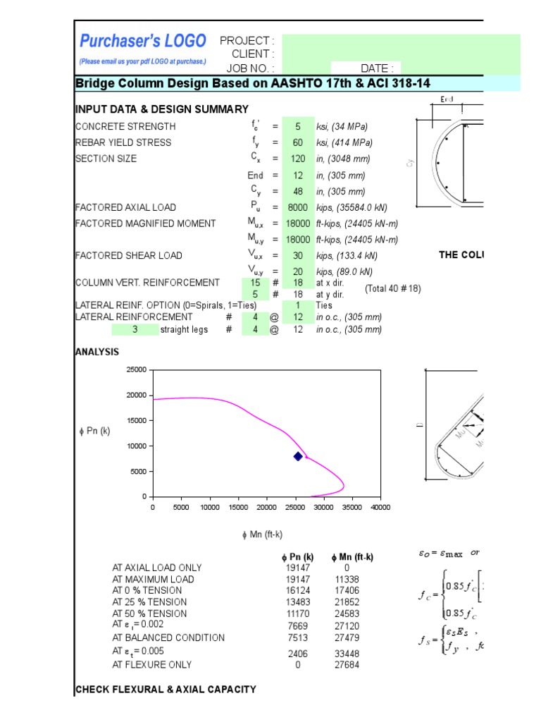 Bridge Column Design Based On AASHTO 17th & ACI 318-14: Input Data & Design Summary | PDF ...