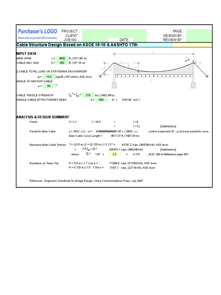 Cable Structure Design Based On ASCE 19-10 & AASHTO 17th: Project ...
