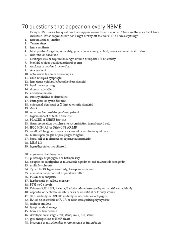 70 Questions That Appear On Every NBME | PDF | Metastasis | Pancreatic ...