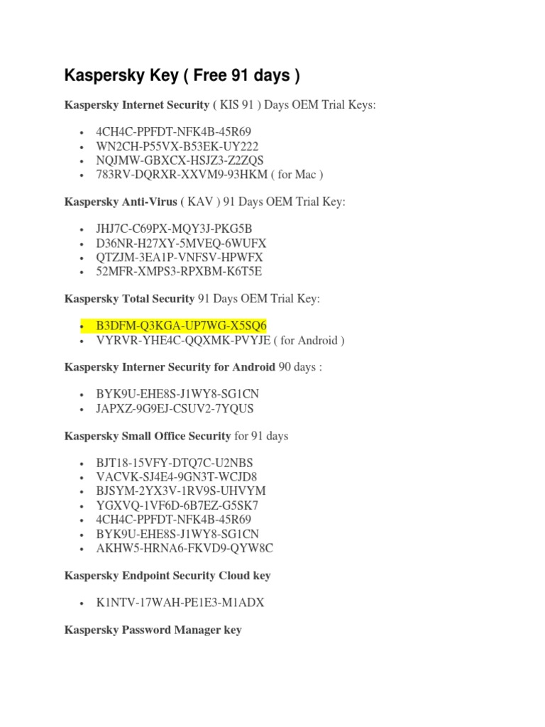 Kaspersky Keys | PDF | Antivirus Software | Computer Networking