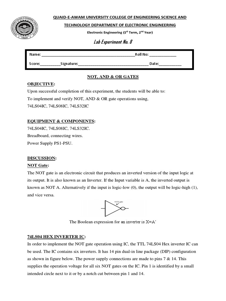 Lab Experiment No. 8 | PDF | Logic Gate | Integrated Circuit