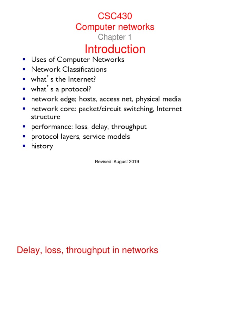 CSC430 Computer Networks: Revised: August 2019 | PDF | Packet Switching | Computer Network