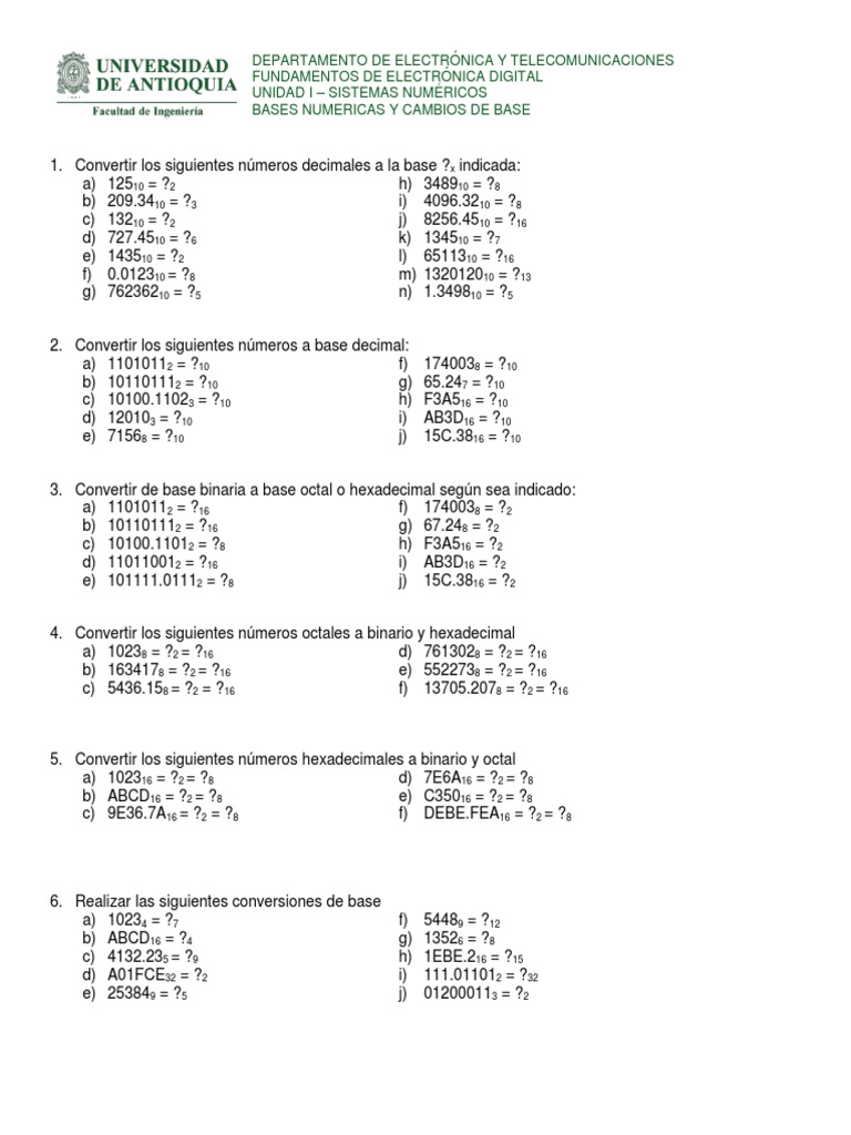 Ejercicios de Bases Numericas | PDF | Lexicología | Notación