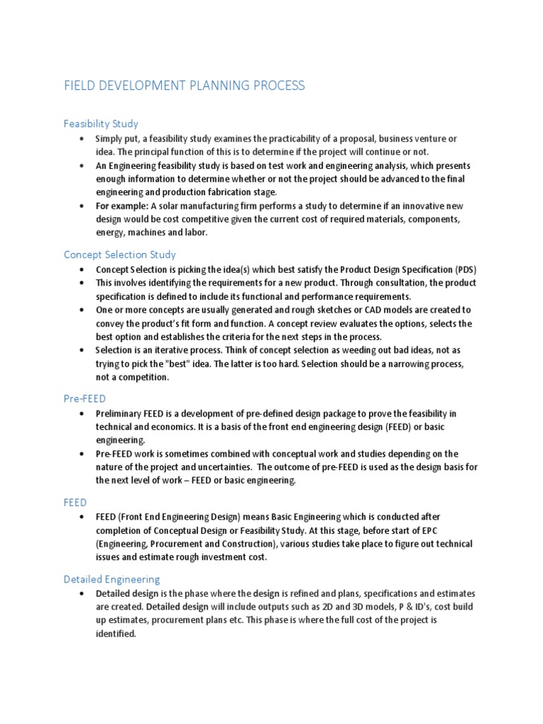 Field Development Planning Process | PDF | Procurement | Feasibility Study