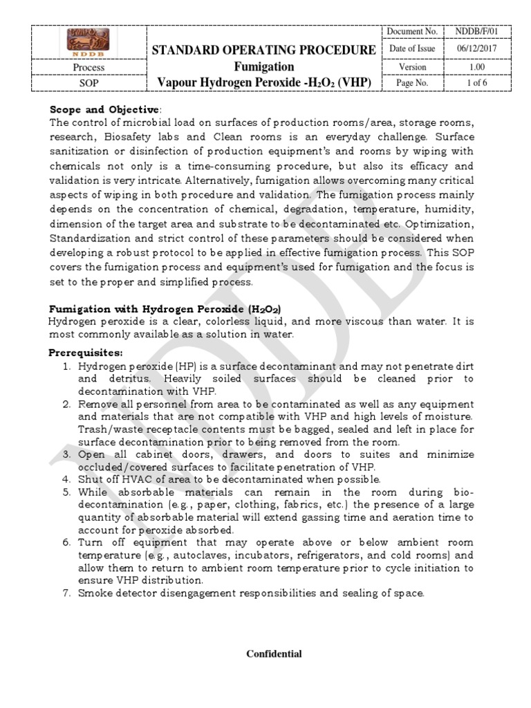 Sop Fumigation Vapour Hydrogen Peroxide-H2o2 VHP | PDF | Hydrogen ...