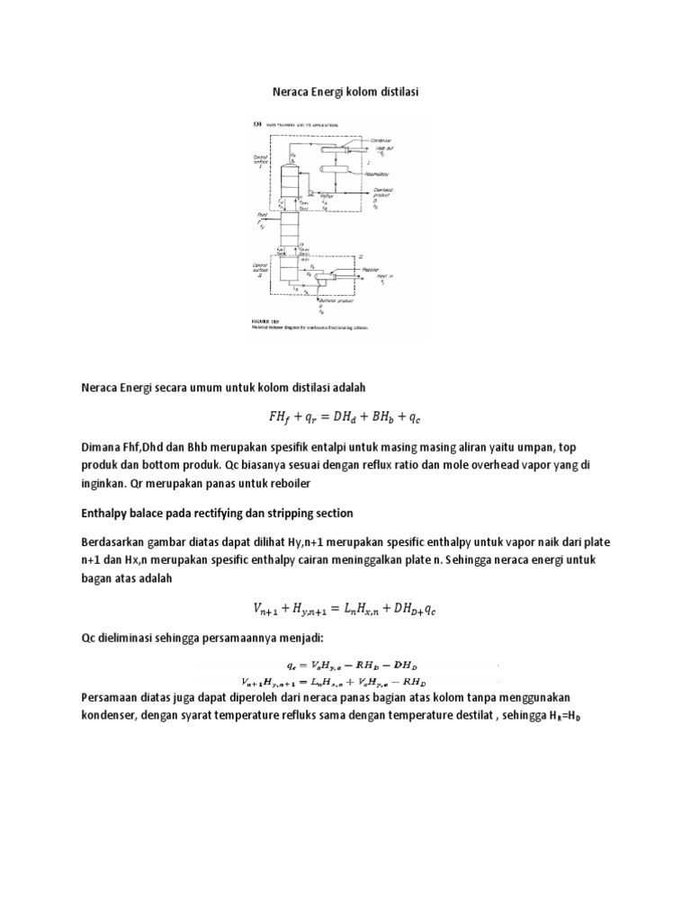 Energy Balance of Distillation Column | PDF