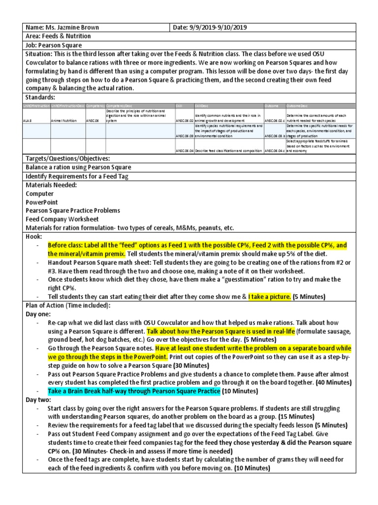Pearson Square Lesson Plan | PDF | Nutrition | Diet & Nutrition