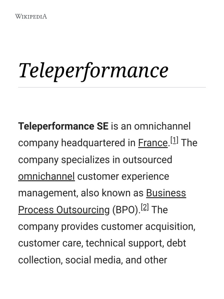 Teleperformance - Wikipedia | PDF | Service Industries | Outsourcing