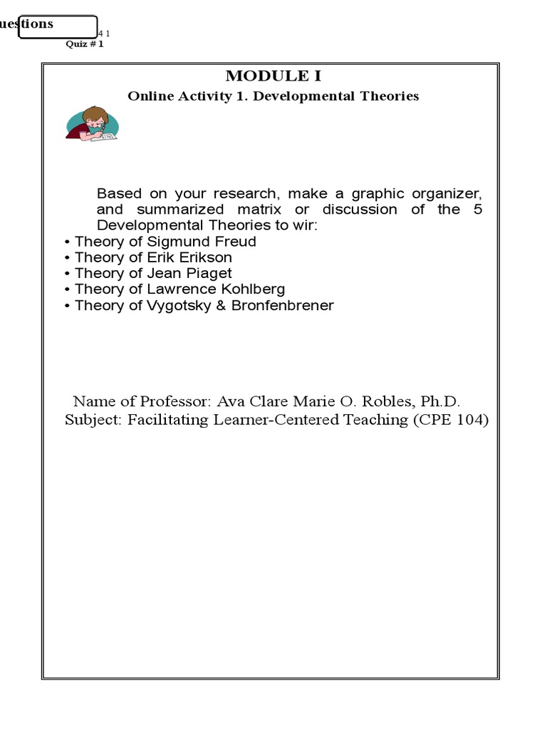Name of Professor: Ava Clare Marie O. Robles, Ph.D. Subject: Facilitating Learner-Centered ...