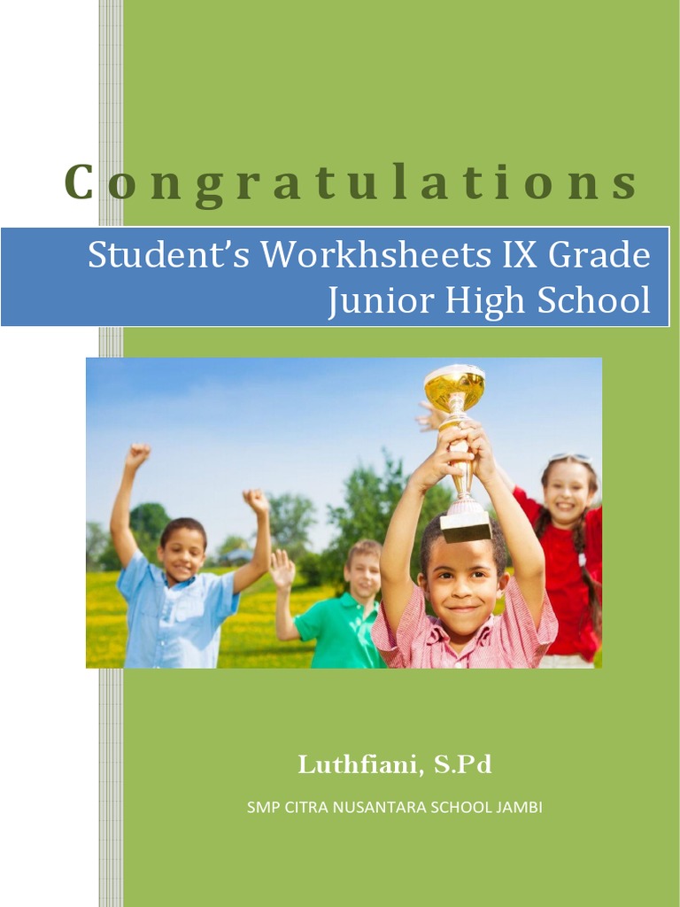 Student's Workhsheets IX Grade Junior High School: Congratulations ...