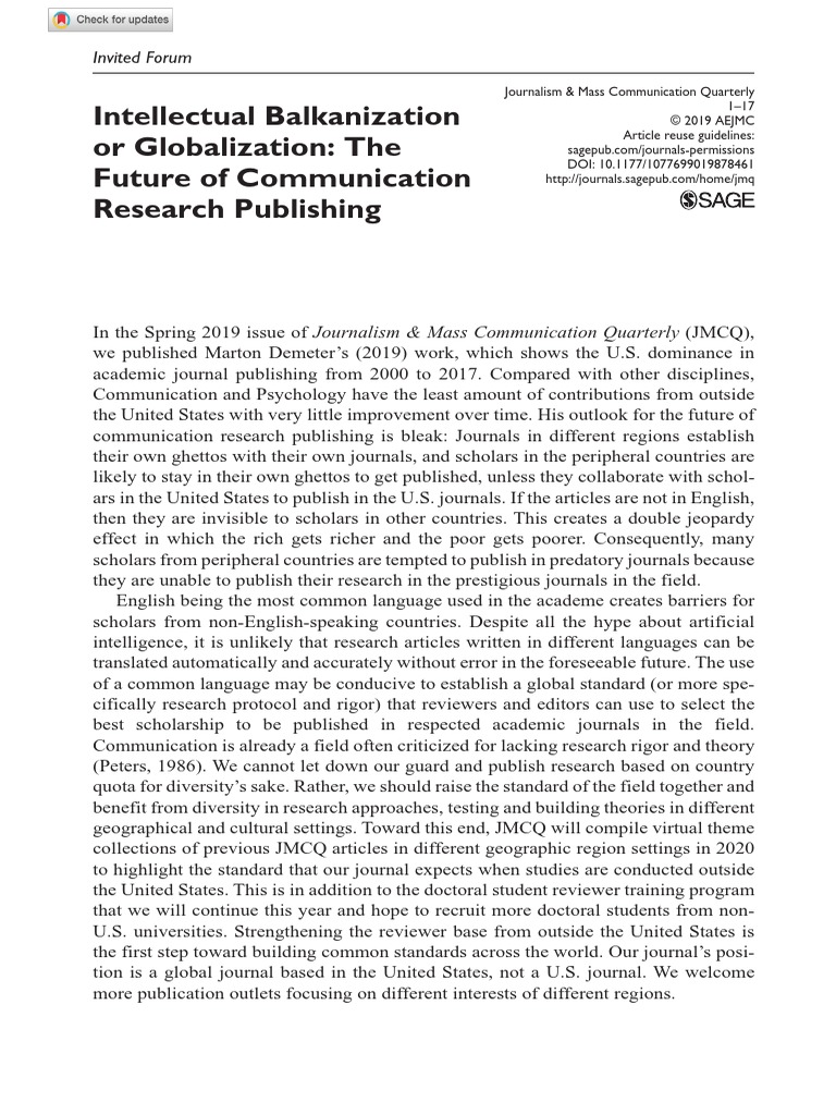 Intellectual Balkanization or Globalization The Future of Communication ...
