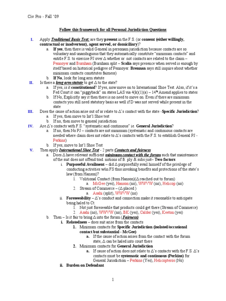 Personal Jurisdiction Framework Guide | PDF | United States Law ...