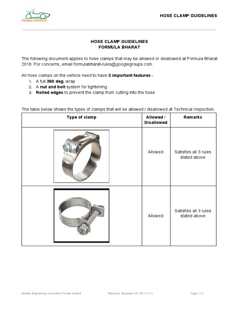 Hose Clamp Guidelines for Formula Bharat | PDF | Nut (Hardware ...