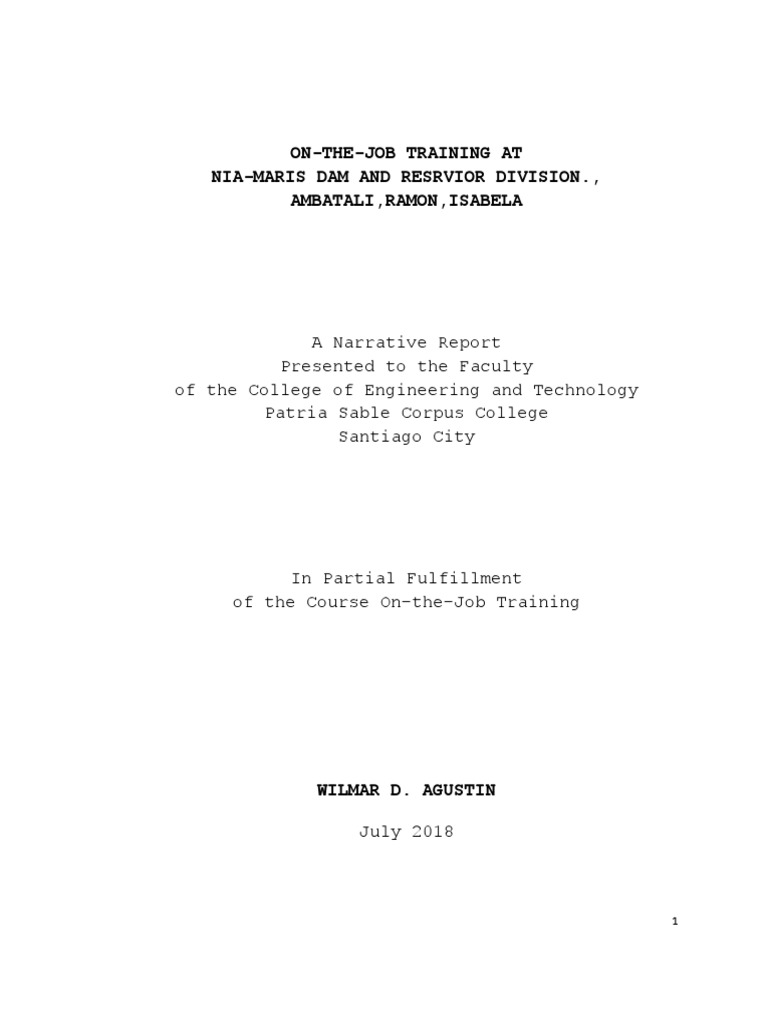 On-The-Job Training at Nia-Maris Dam and Resrvior Division., Ambatali ...
