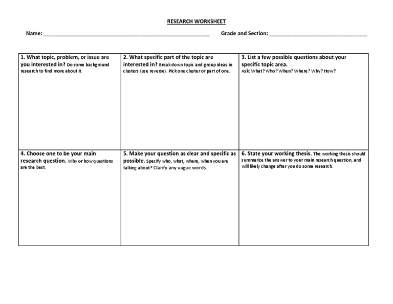 Research Worksheet | PDF