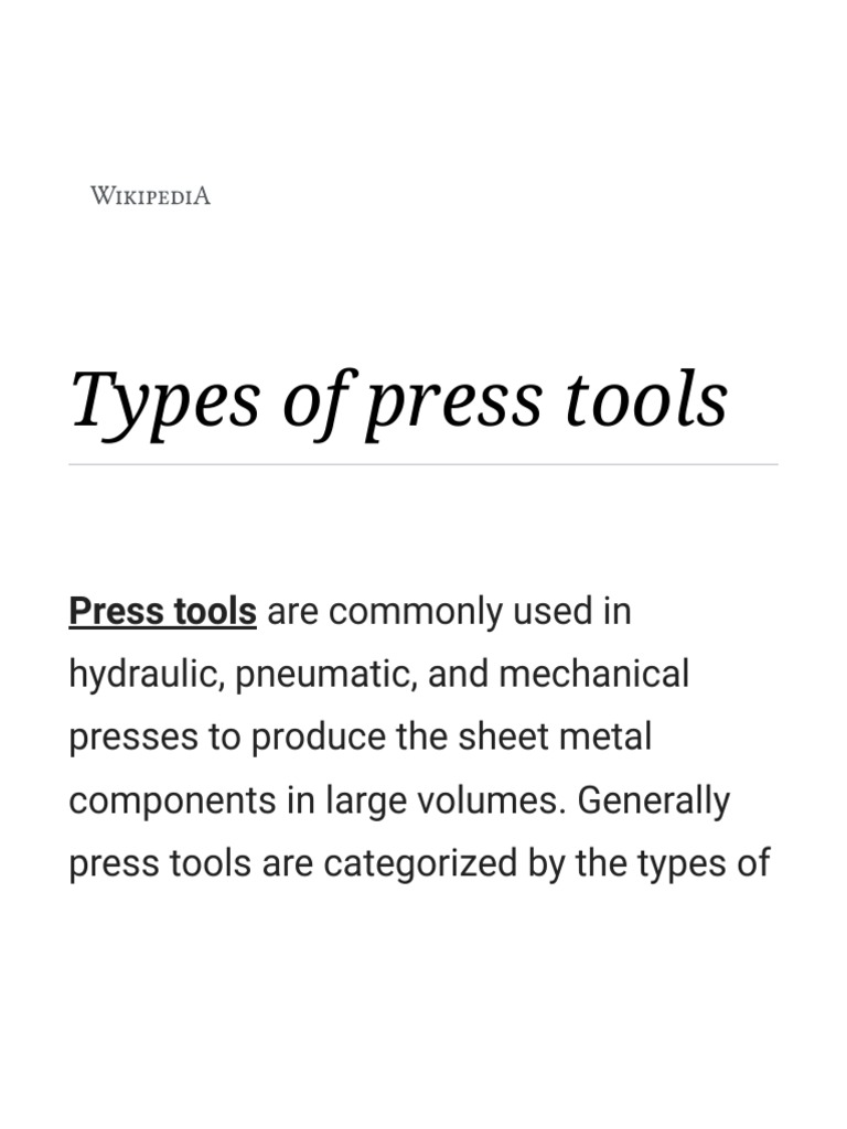 Types of Press Tools - Wikipedia PDF | PDF | Sheet Metal | Process ...