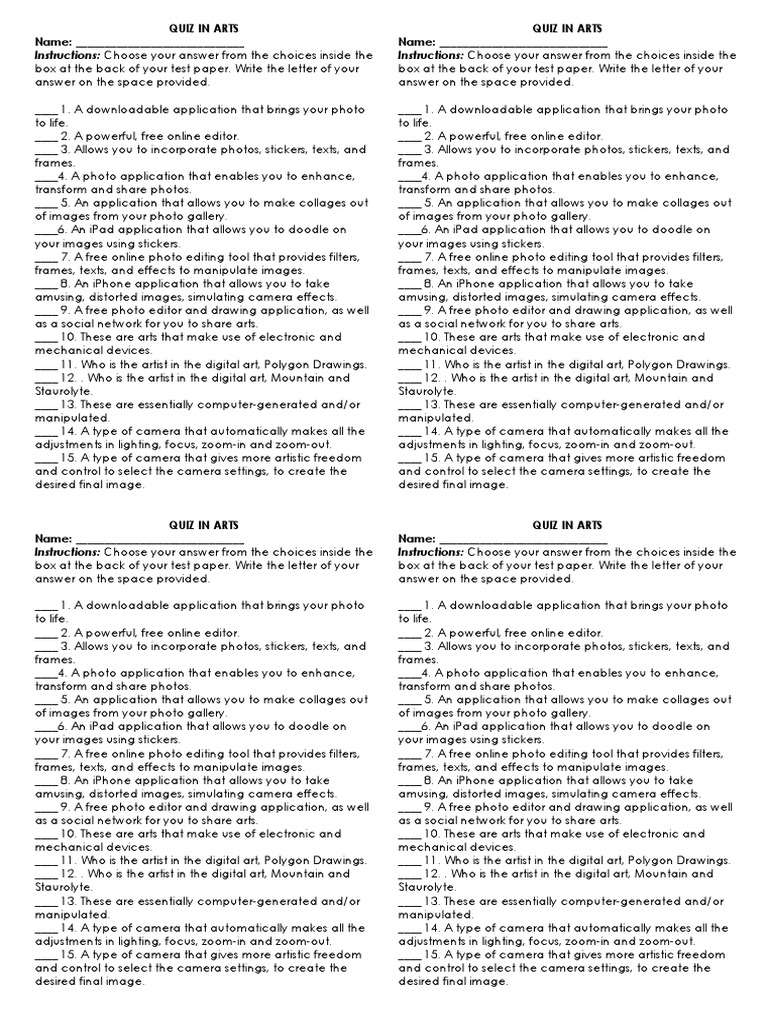 Instructions: Choose Your Answer From The Choices Inside The ...