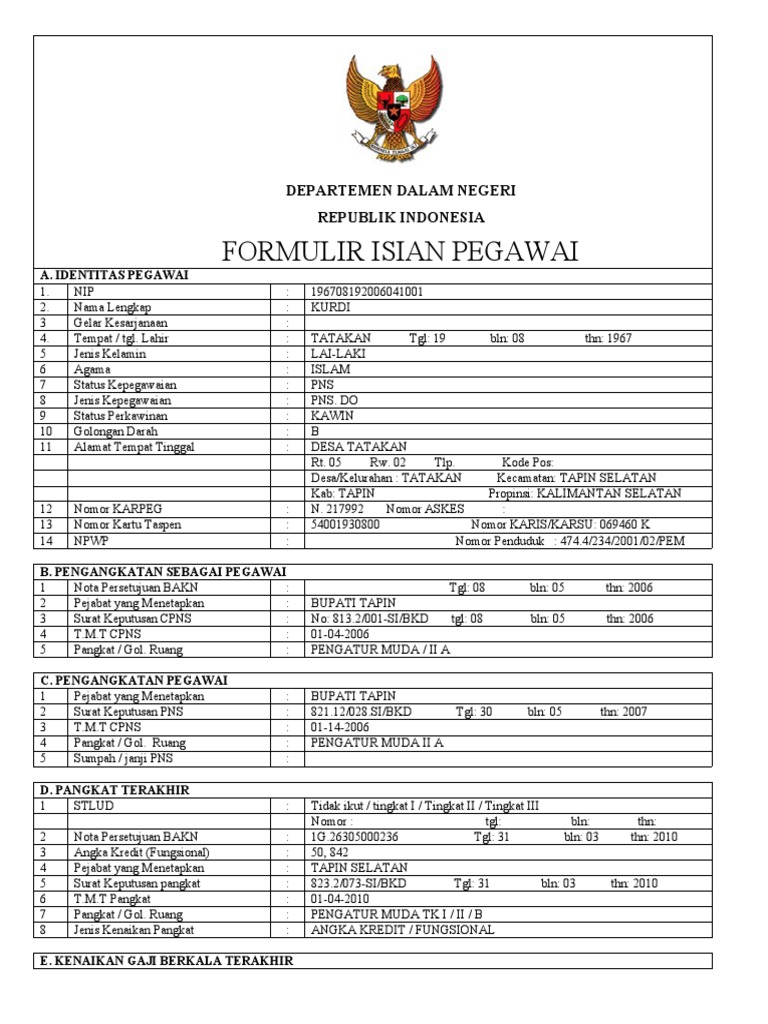 9 Formulir Isian Pegawai Kurdi | PDF