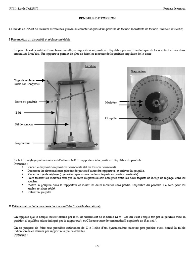 Pendule de Torsion TPe PDF | PDF | Pendule (physique) | Masse
