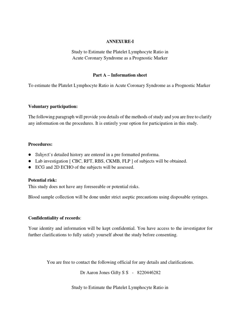 Part A - Information Sheet: Annexure-I | PDF | Health Sciences | Diseases And Disorders