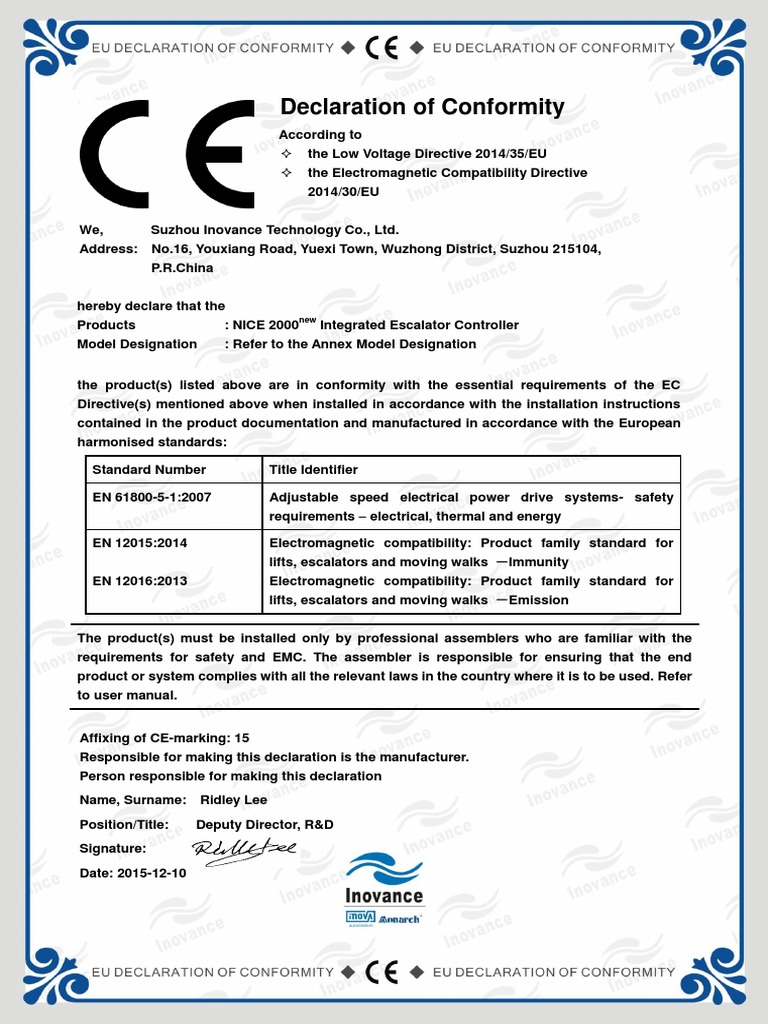 CE DOC For NICE2000new Size D | Download Free PDF | Electromagnetic ...