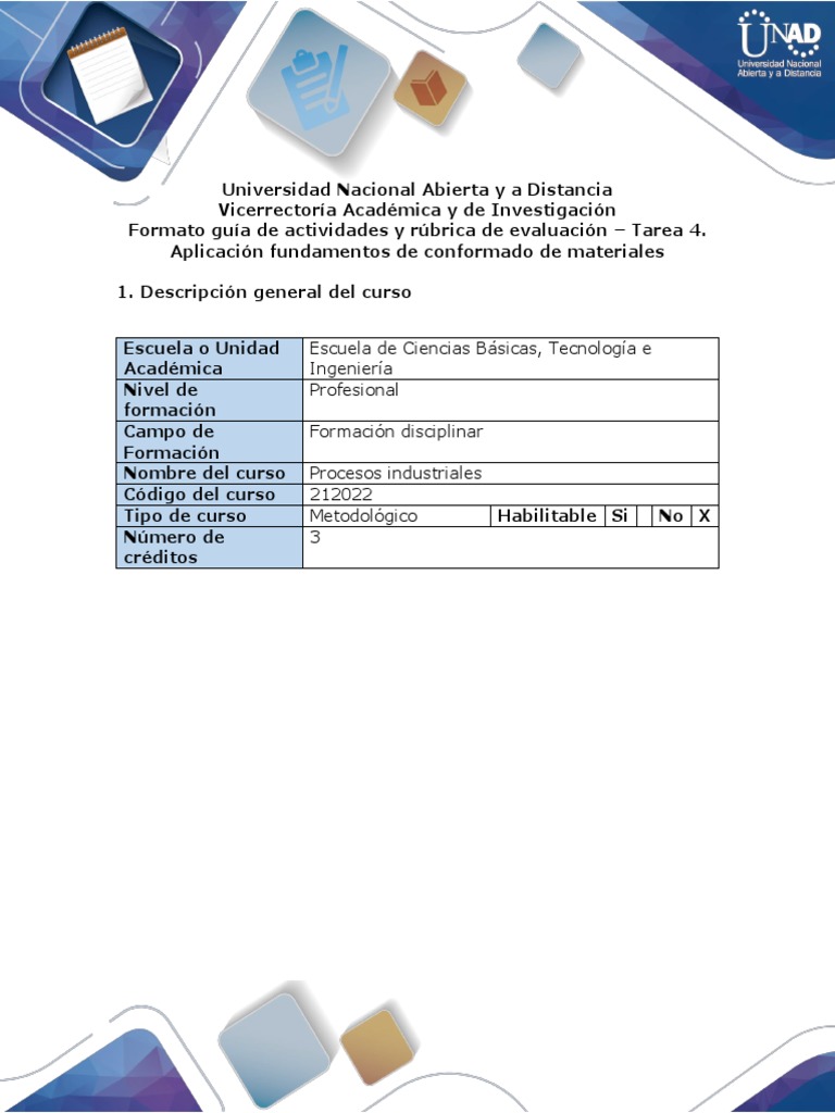 Guia de Actividades y Rubrica de Evaluacion-Tarea 4. Aplicación Fundamentos de Conformado de ...