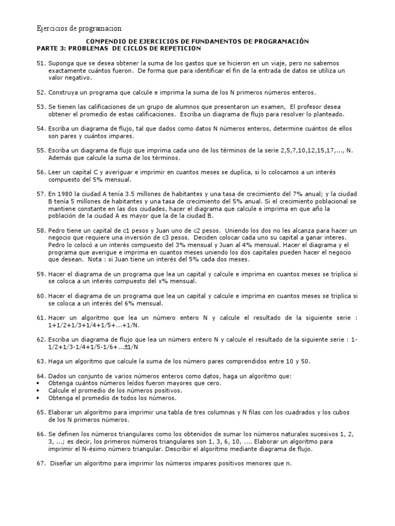 Compendio de Ejercicios de Programacin-3 | PDF | Algoritmos | Entero