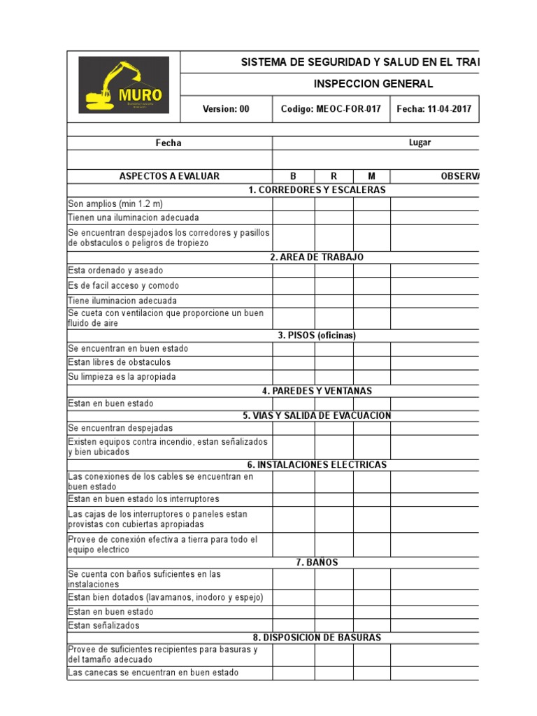 17.formato Inspección General Instalaciones | PDF | Agua | Naturaleza 17.formato Inspección General Instalaciones | PDF | Agua | Naturaleza