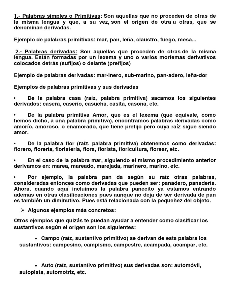 Palabras Primitivas y Derivadas | PDF | Artes del Lenguaje y Comunicación
