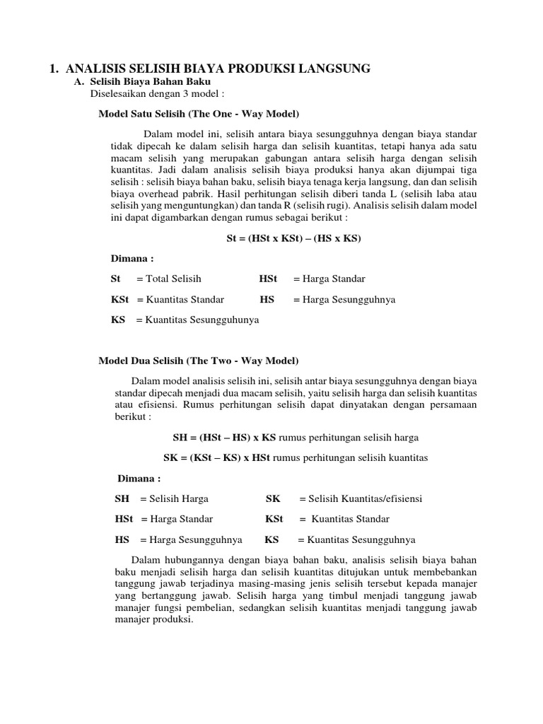 Analisis Selisih Biaya Produksi | PDF