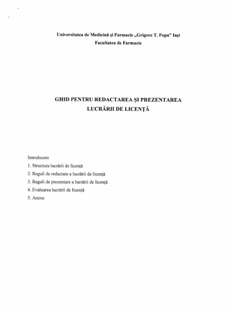 Ghid Pentru Redactarea Si Prezentarea Lucrarii de Licenta PDF | PDF