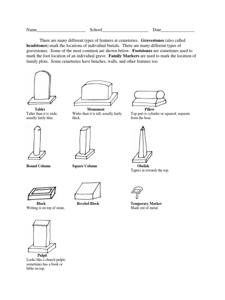 Cemeteries Worksheet | PDF | Headstone | Cemetery